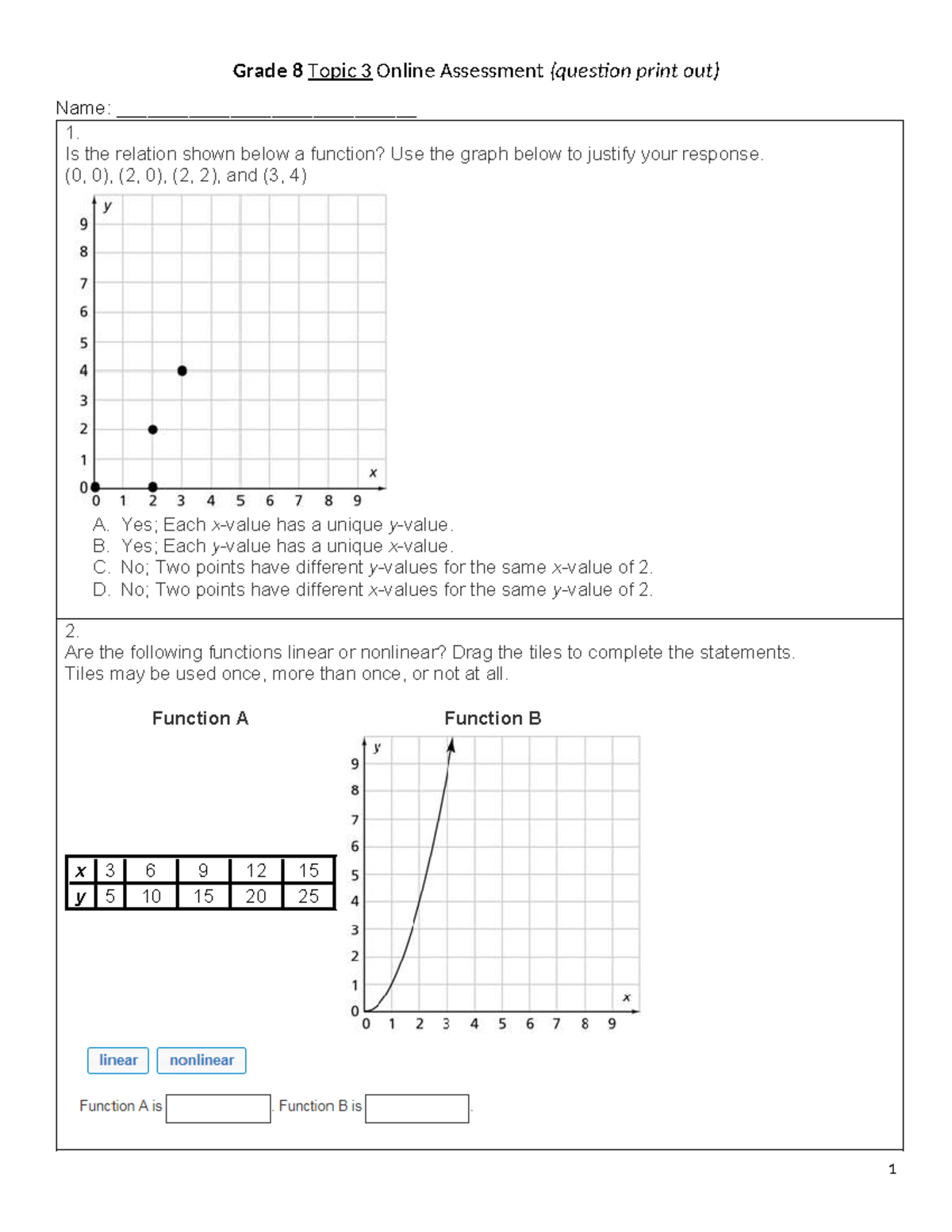 Grade 8 Topic 3 Online Assessment question print out - Grade 8 Topic 3 ...
