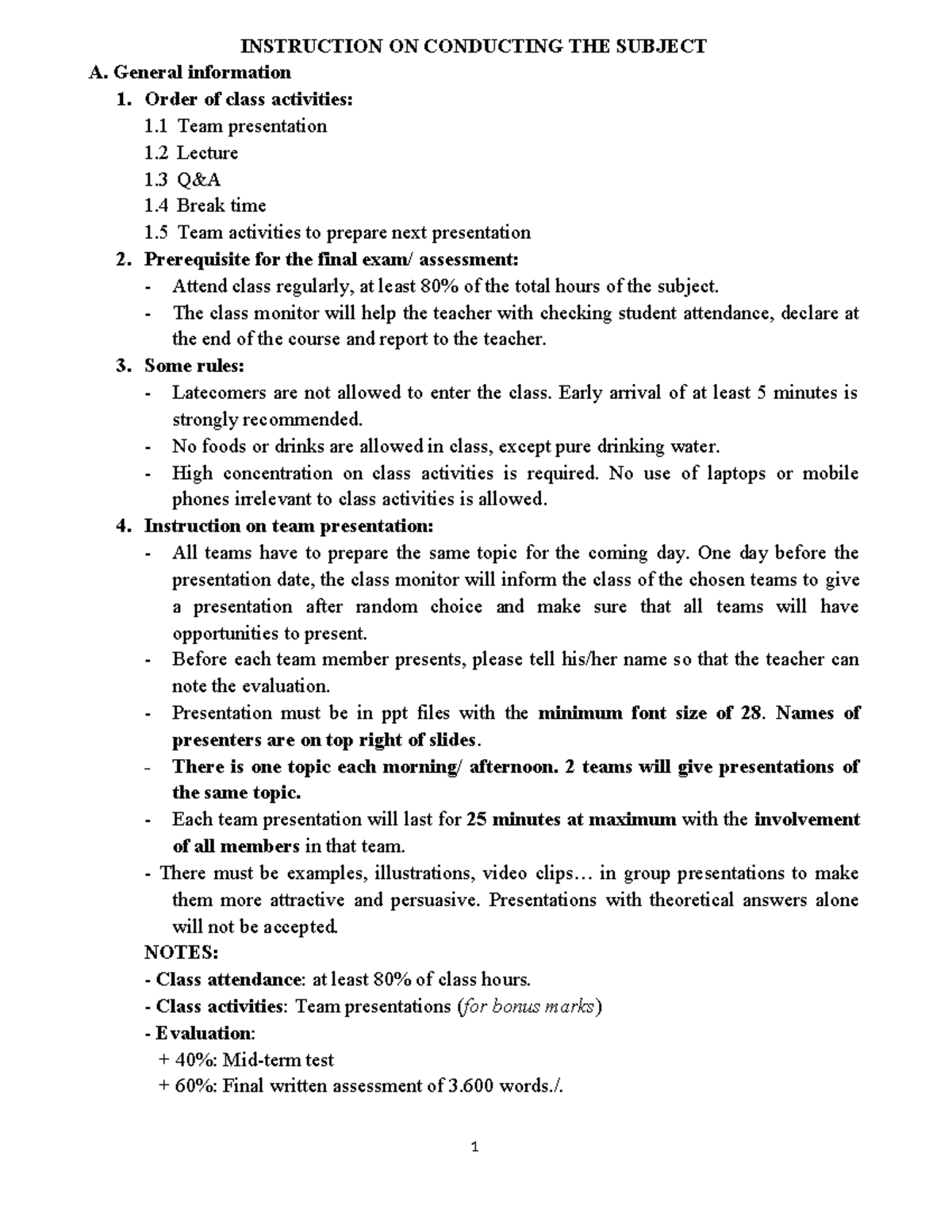 Subject instruction - IDK: Guidelines for team presentations and class ...