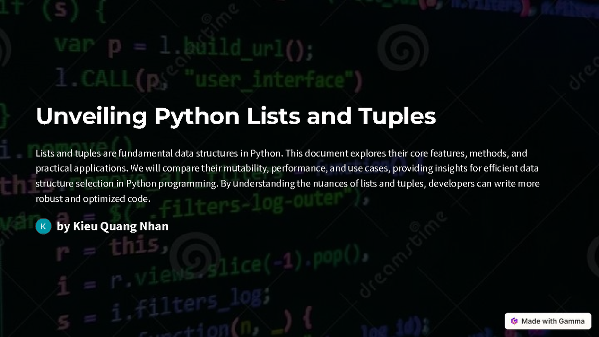 Python Lists and Tuples: Features, Performance, and Use Cases - Studocu