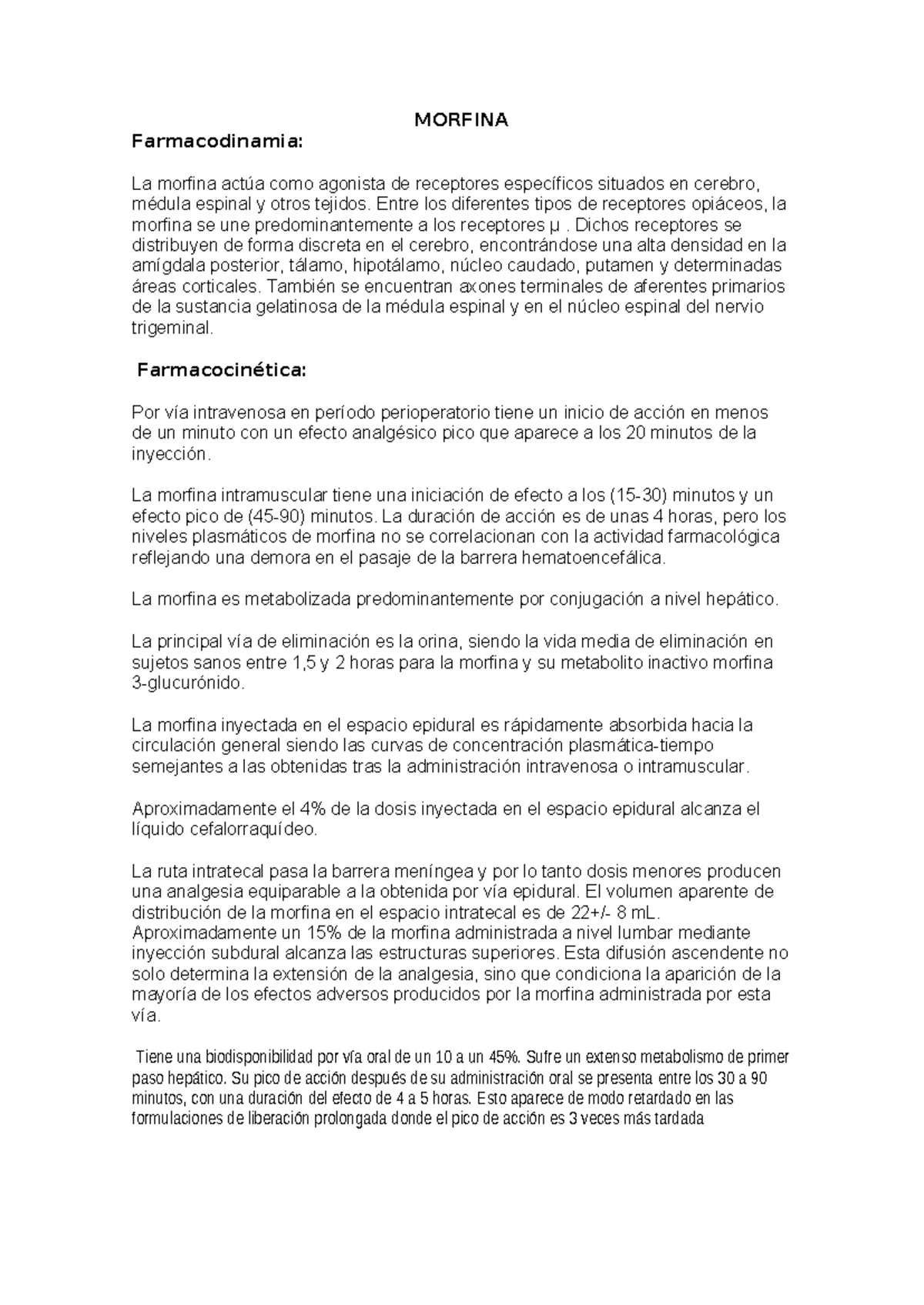 Farmacodinamia y Farmacocinética de la Morfina y Curares: MORFINA 1 ...