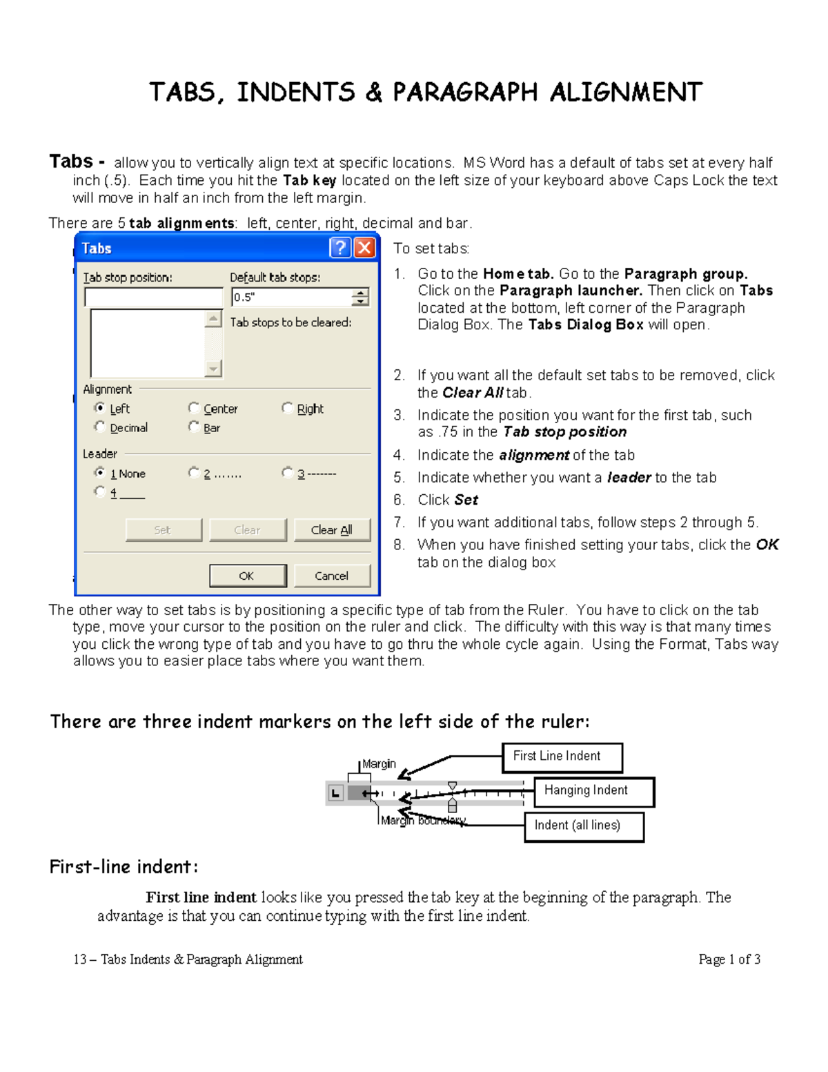 MS Word Formatting: Tabs, Indents & Paragraph Alignment Guide - Studocu