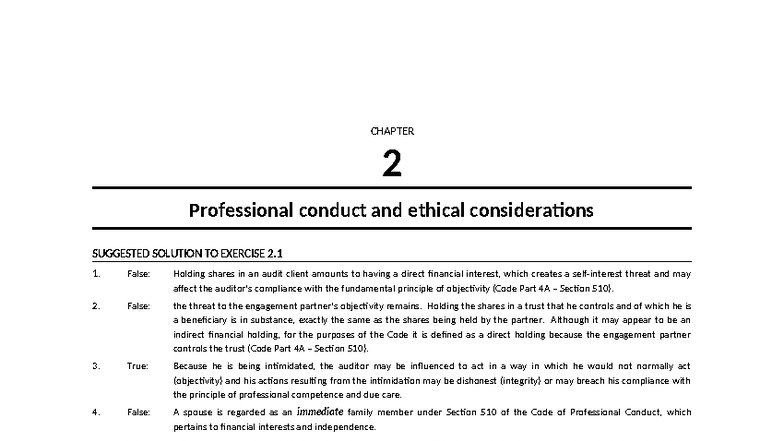 CHAPTER 2: Professional Conduct & Ethical Considerations - Suggested Solutions - Studocu