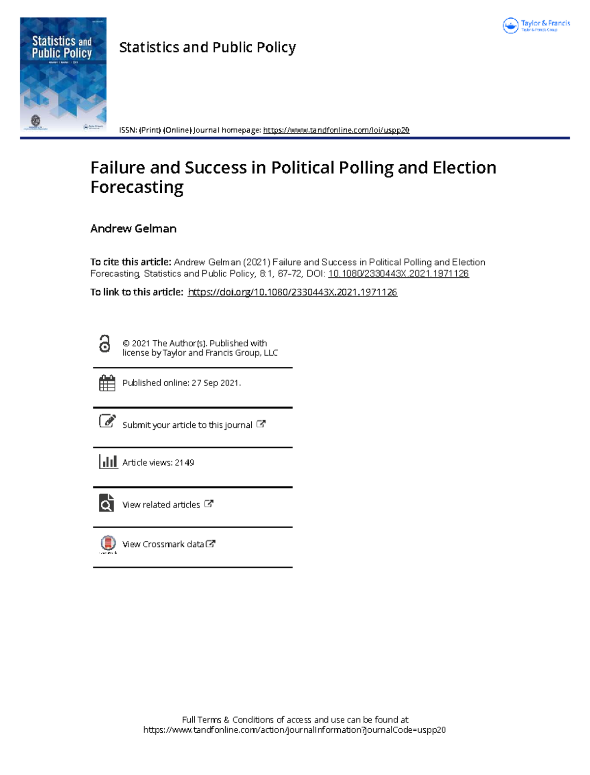 Statistics and Public Policy: Successes and Failures in 2020 Election ...