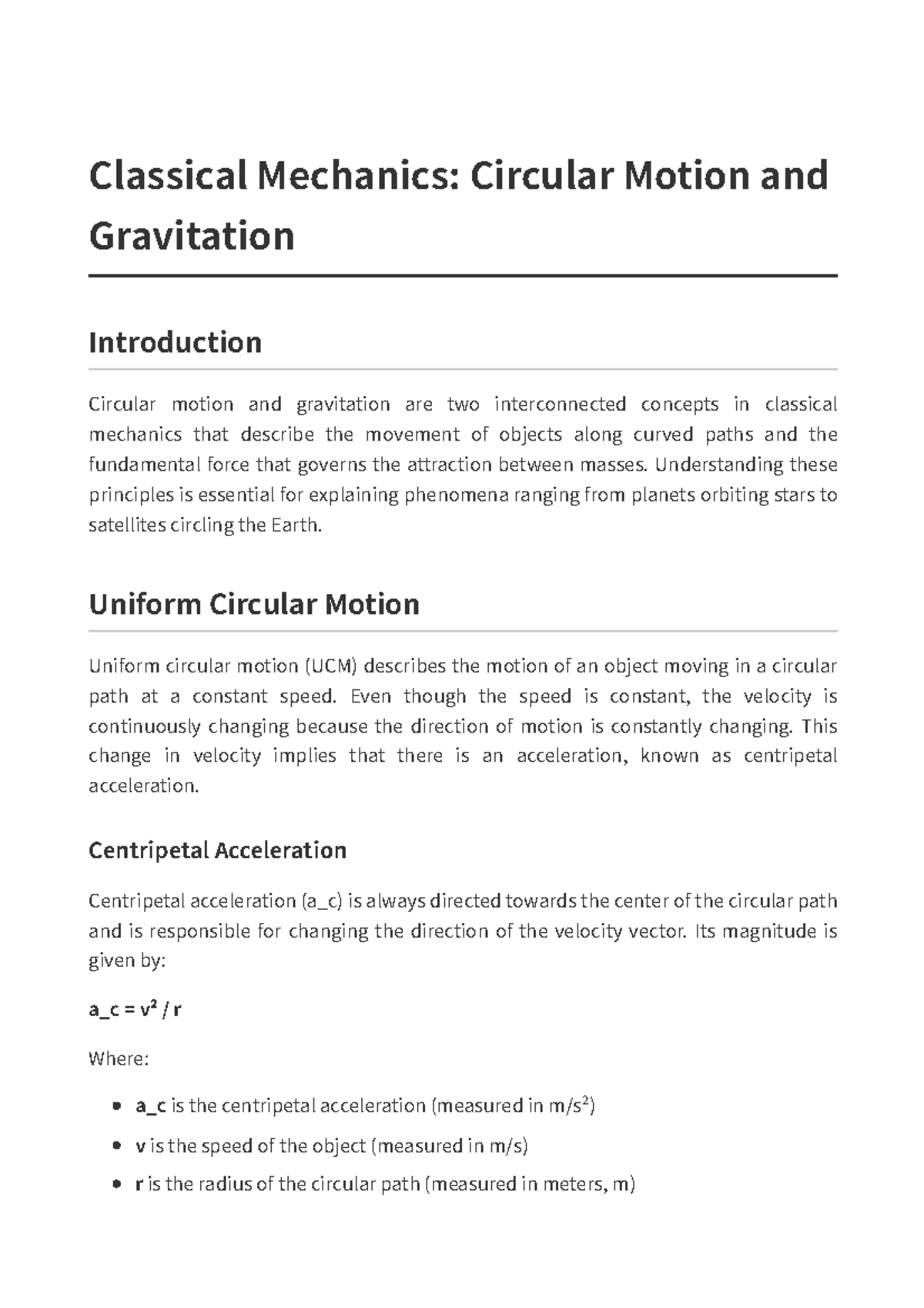 Classical Mechanics: Circular Motion & Gravitation Overview - Studocu
