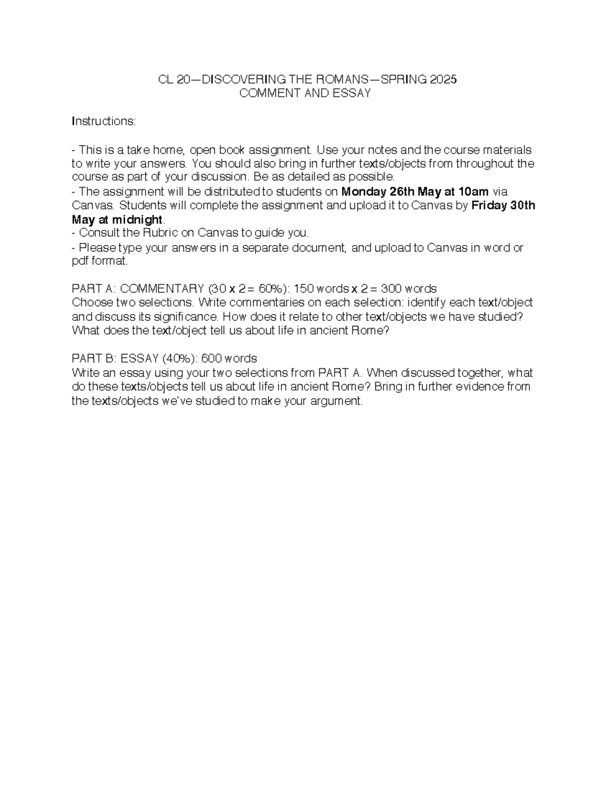CL THE 2025 Commentary & Essay on Ancient Rome - Studocu