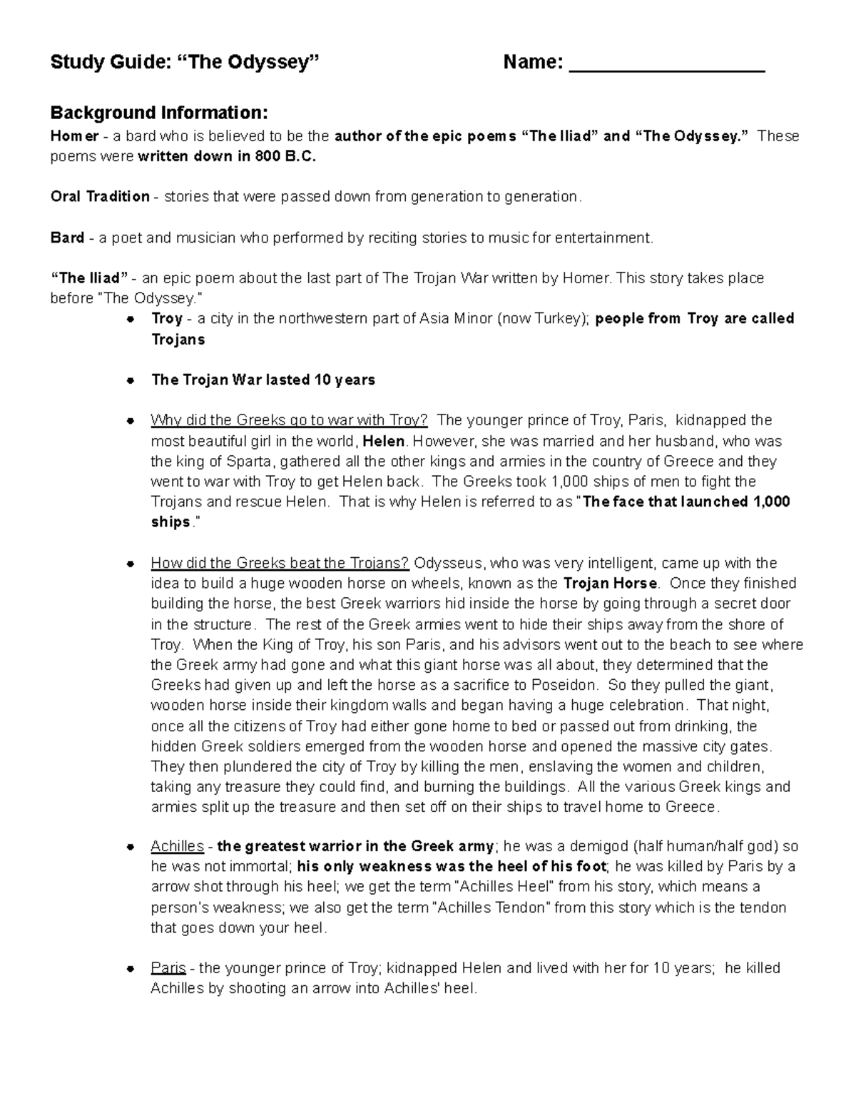 Study Guide: The Odyssey (ENG101) - Key Themes, Characters & Analysis ...
