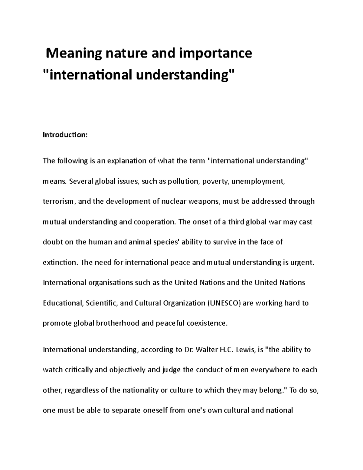 Understanding the Meaning and Importance of International Understanding ...