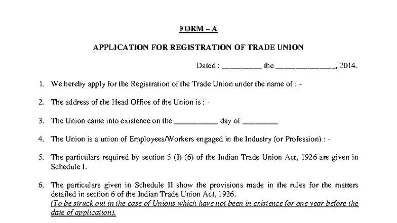 APPL FORM FOR REGISTRATION OF TRADE UNIONS - Studocu