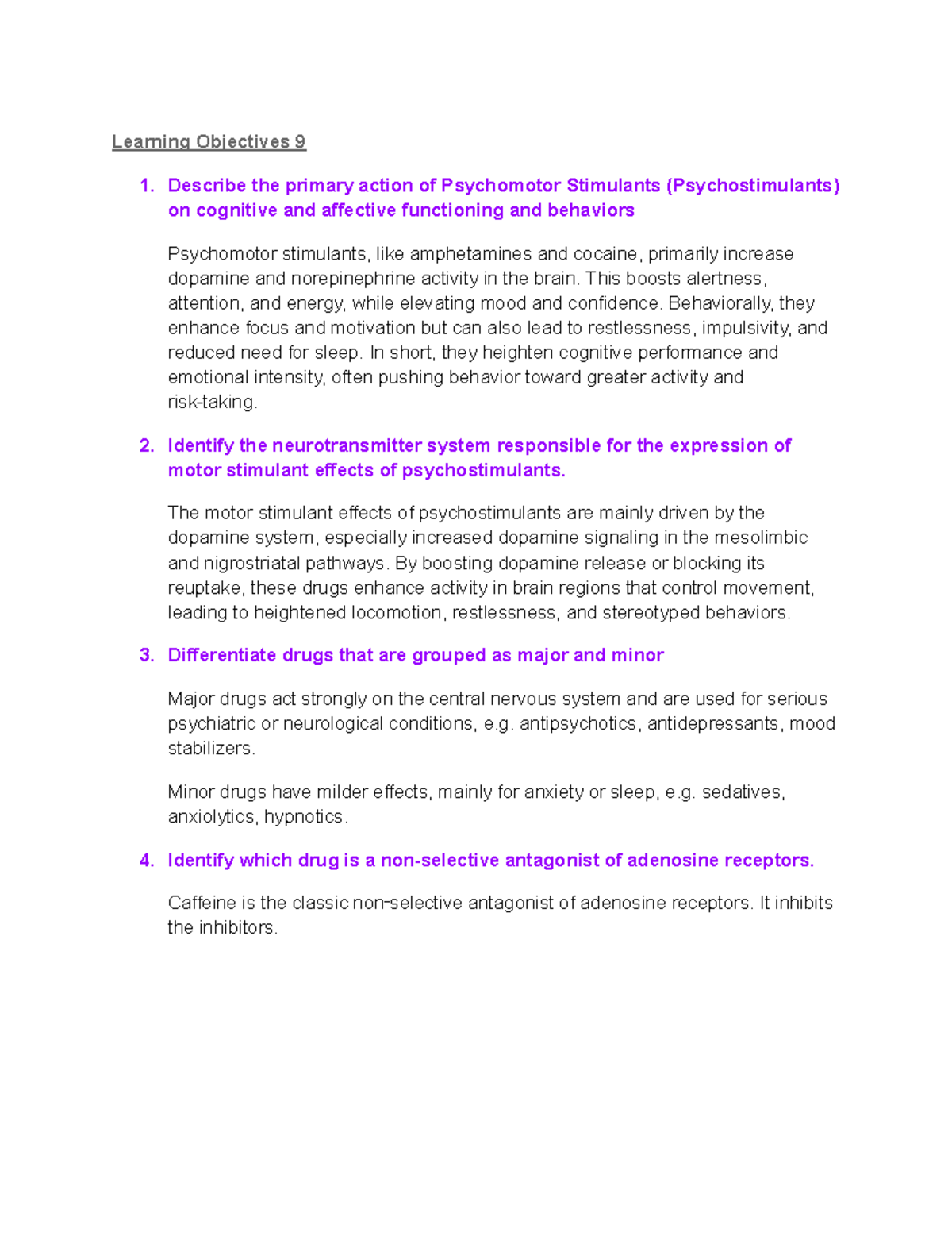 Psychomotor Stimulants: Effects and Clinical Uses - Studocu