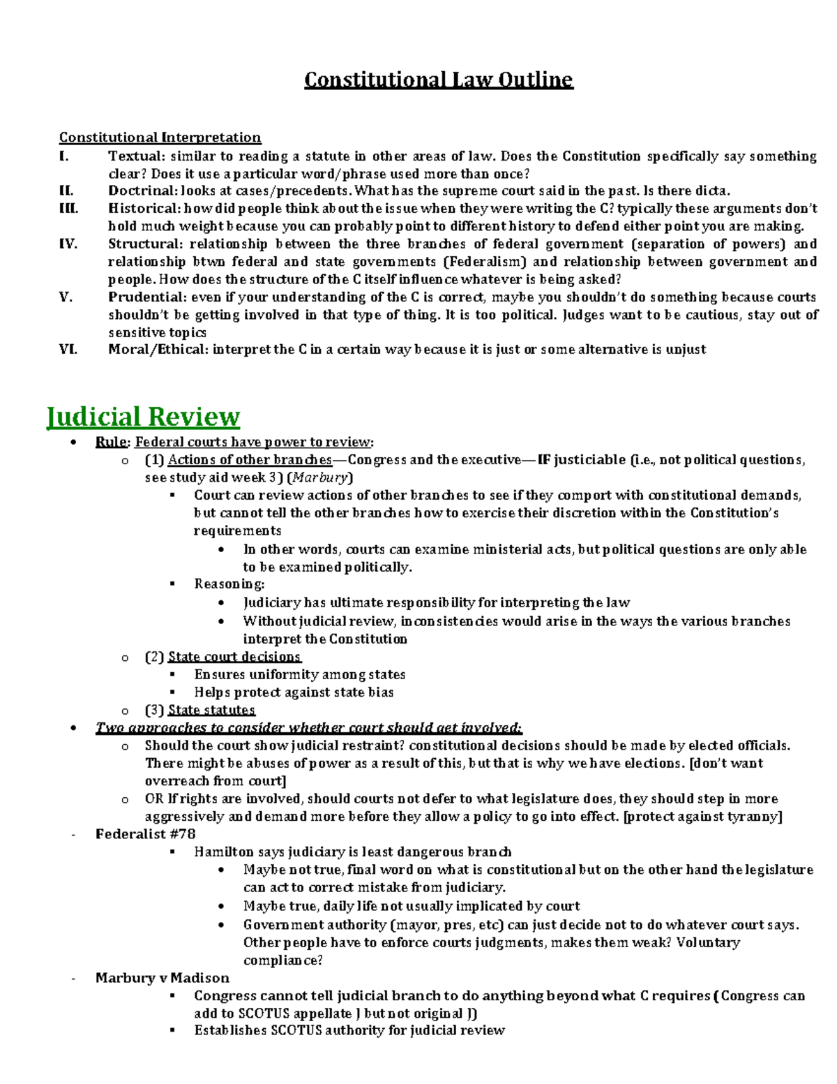 Constitutional Law Outline: Key Principles and Judicial Interpretations ...