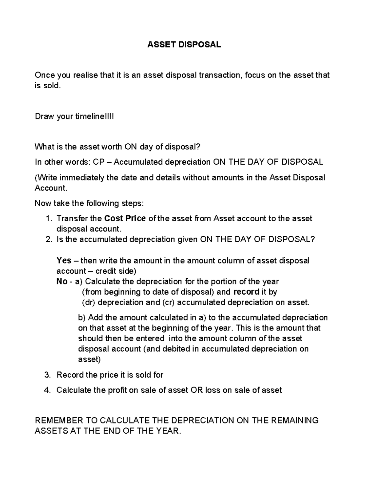 Asset Disposal Steps - Practical Guide for Transactions - Studocu