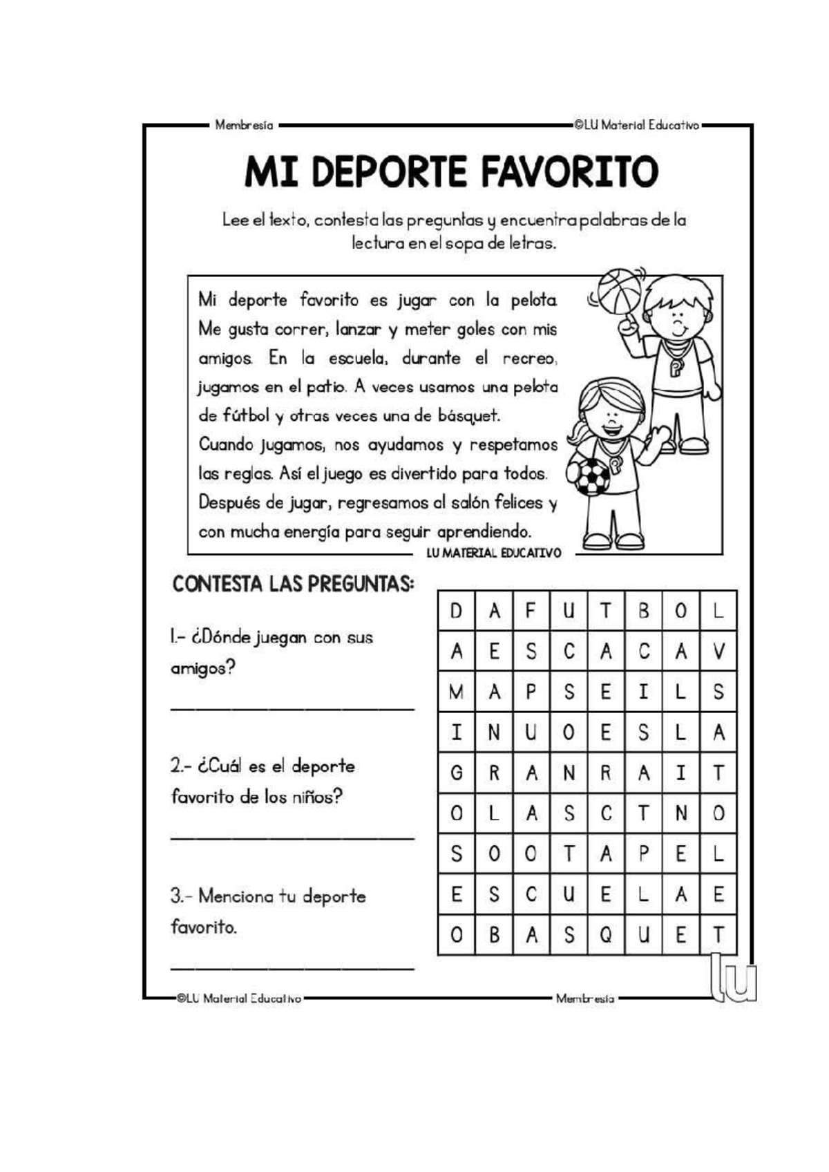 Comprensión Lectora: Mi Deporte Favorito - Material Educativo - Studocu
