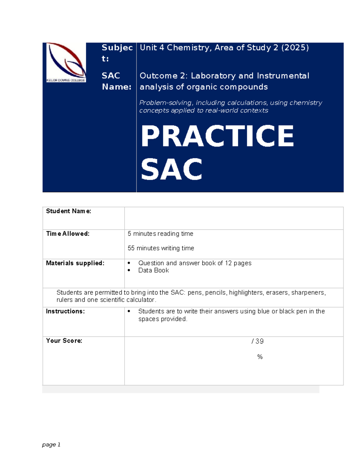 2025 U4CH AOS2 Lab & Instrumental Analysis Practice Exam - Studocu
