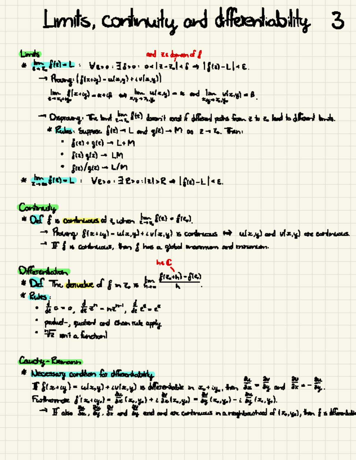 Complex Analysis Lecture 3: Limits, Continuity, and Differentiability - Studeersnel