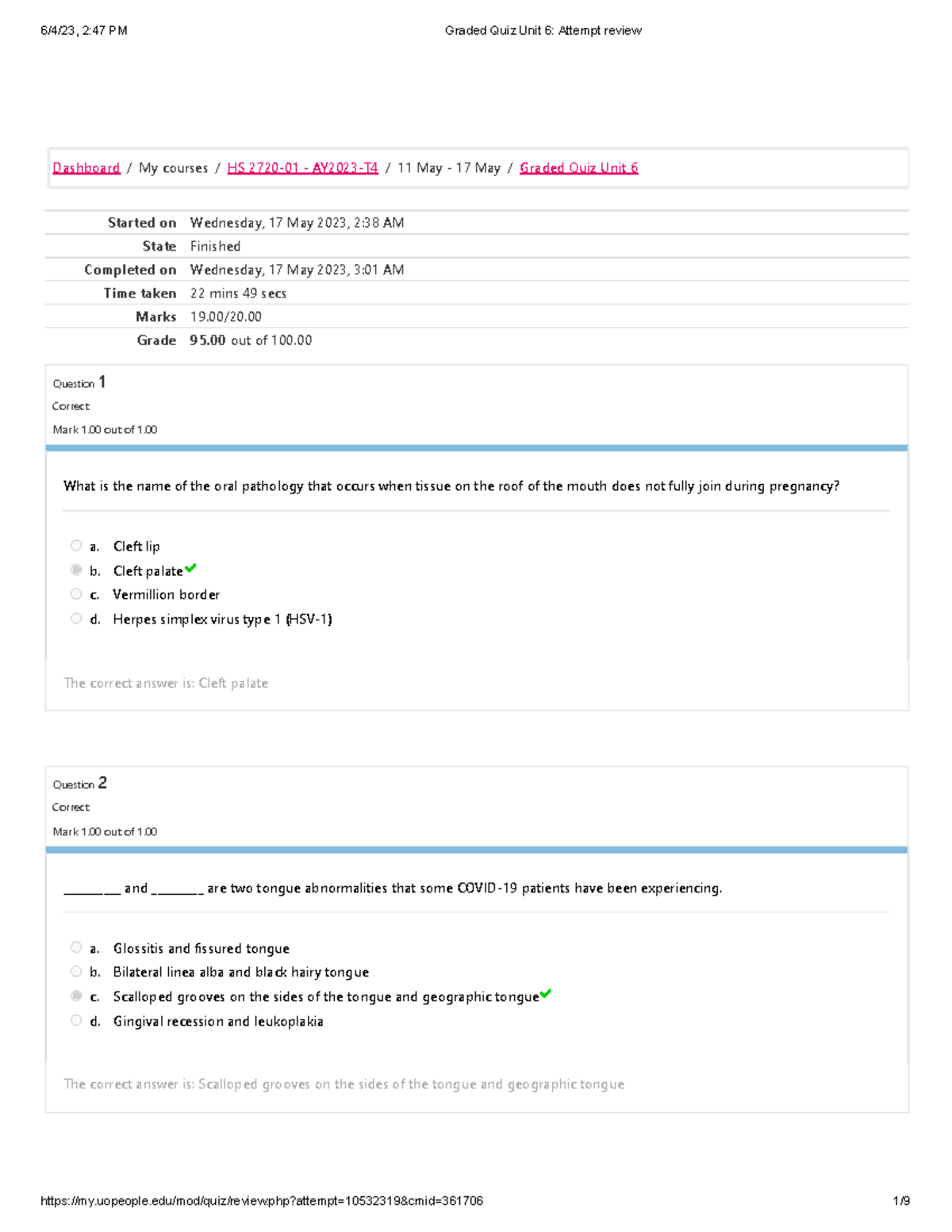 Graded Quiz Unit 6 Attempt review - Started on Wednesday, 17 May 2023, 2:38 AM State Finished ...