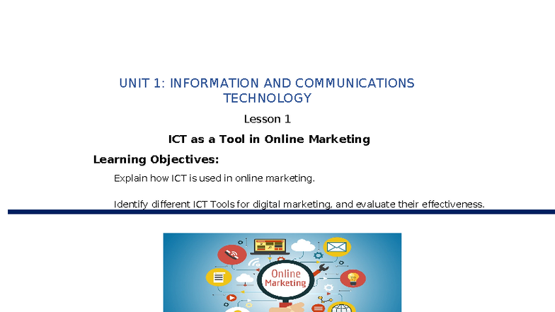 ICT 101: Lesson 1 - ICT as a Tool in Online Marketing - Studocu