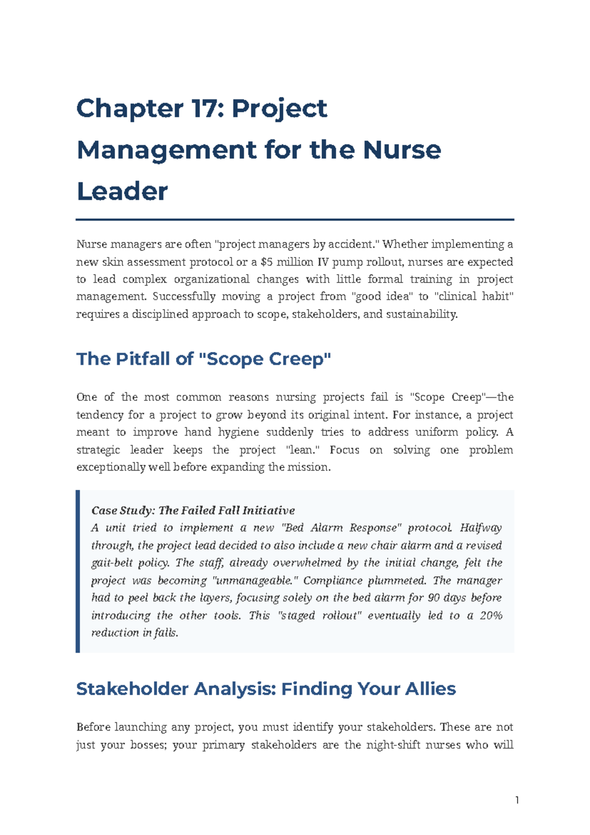 Chapter 17: Project Management for Nurse Leaders (NUR 101) - Studocu