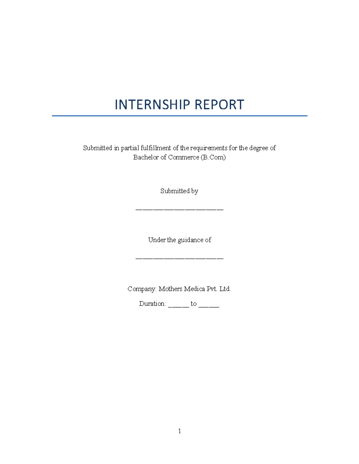 B.Com Internship Report: Accounting Experience at Mothers Medica Pvt ...