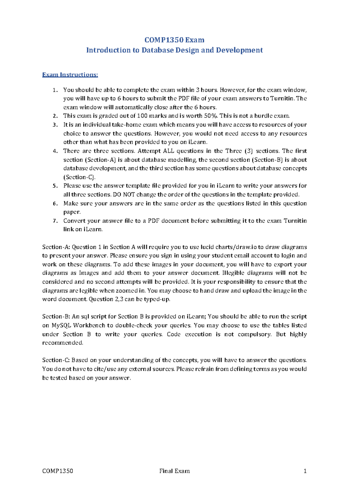 COMP1350 Final Exam Comprehensive Guide & Instructions - Studocu