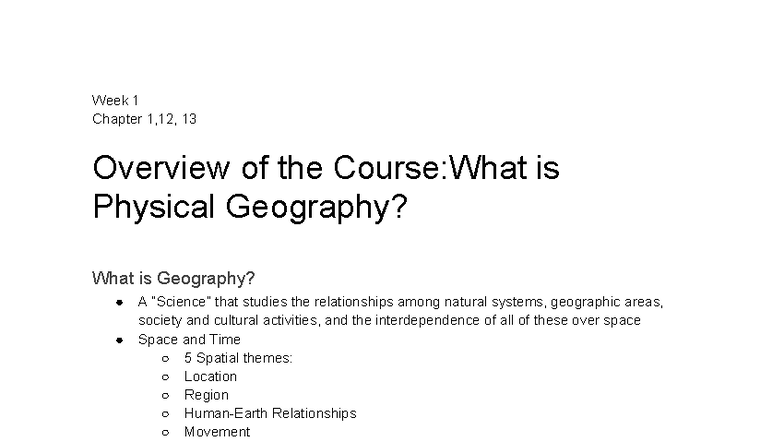 Week 1 - Chapter 1, 12, 13: Intro to Physical Geography - Studocu