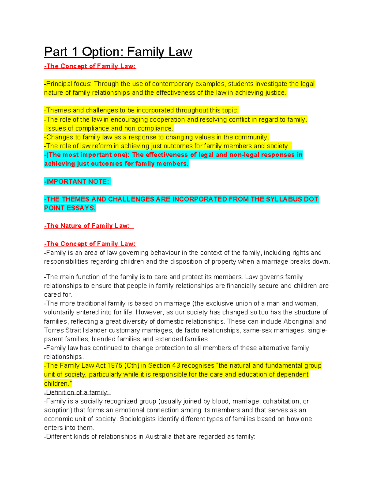 Legal Studies Study Notes (Family Law) - Part 1 Option: Family Law -The ...