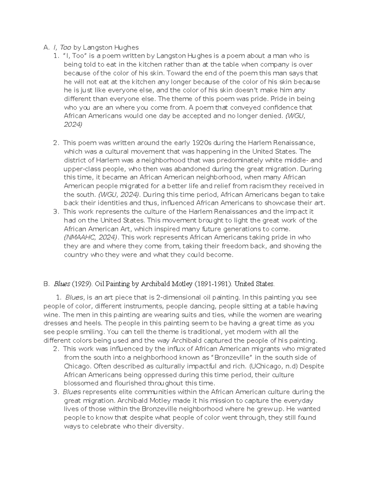 D198 Task 1: Analyzing Langston Hughes & Archibald Motley's Art - Studocu