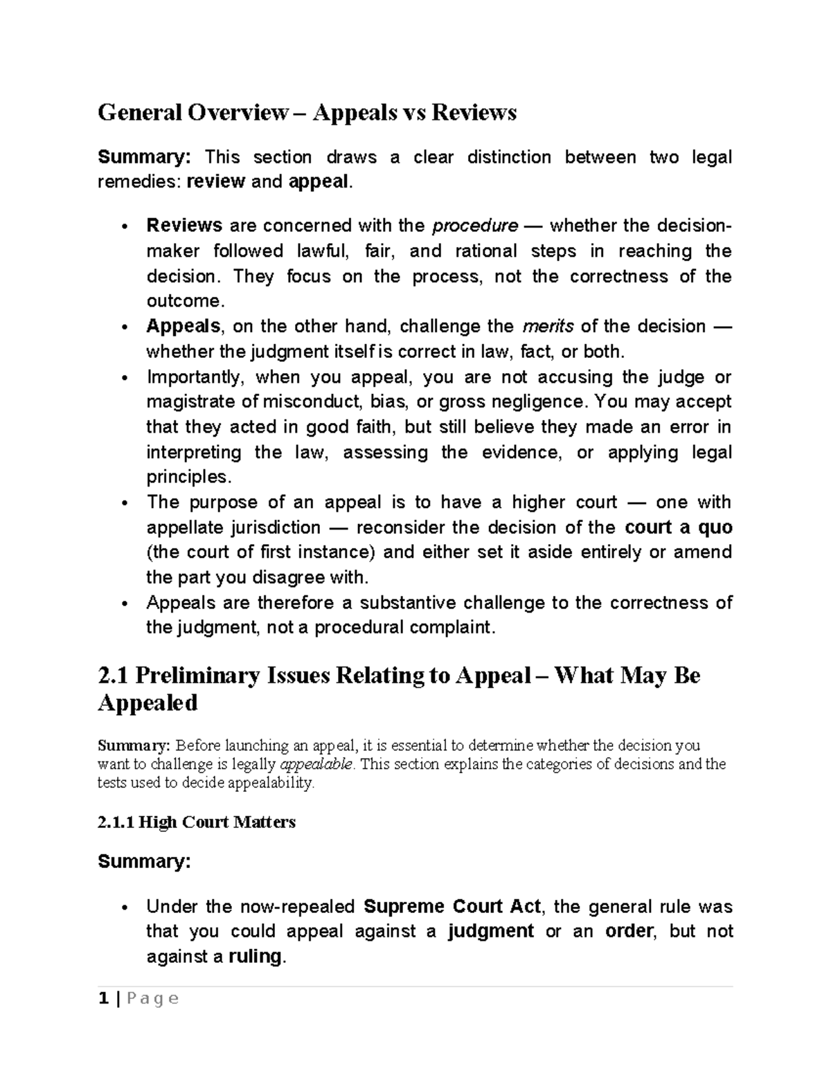Appeals vs Reviews: Key Legal Distinctions and Principles - Studocu