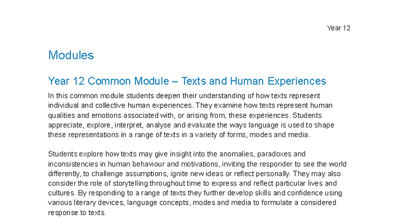 Year 12 English Advanced Syllabus: Texts & Human Experiences - Studocu