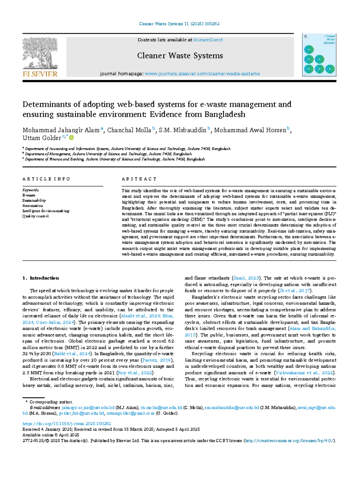 Determinants of Adopting Web-Based Systems for E-Waste Management in ...