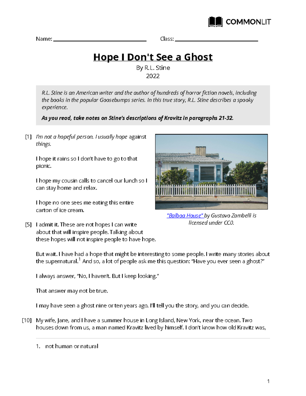 R. Stine's "Hope I Don't See a Ghost" - Analysis & Discussion Questions ...