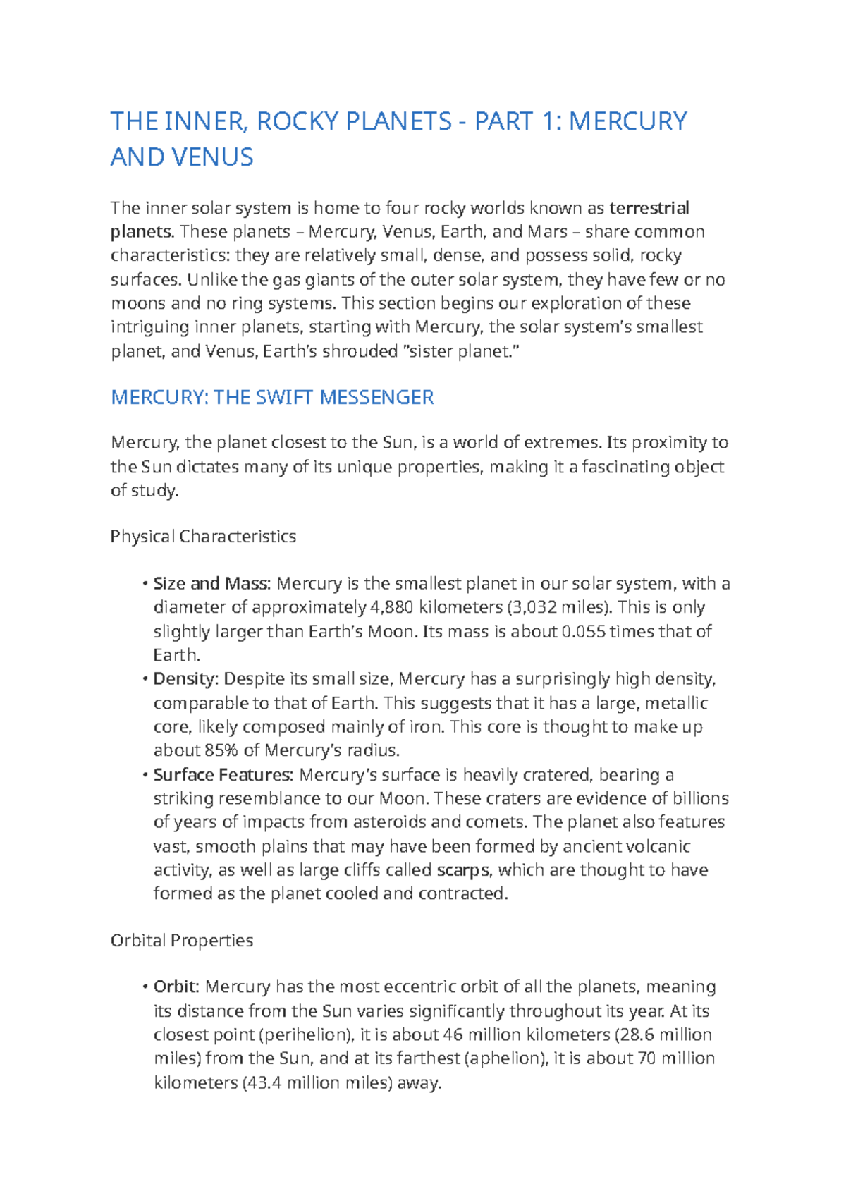 Inner Rocky Planets Part 1: Mercury & Venus (Solar System Study Notes-3 ...