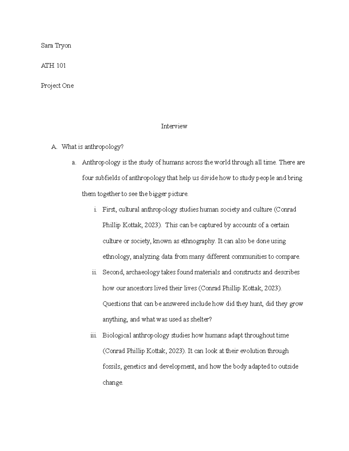 ATH 101 Project One: Understanding Anthropology and Its Perspectives ...