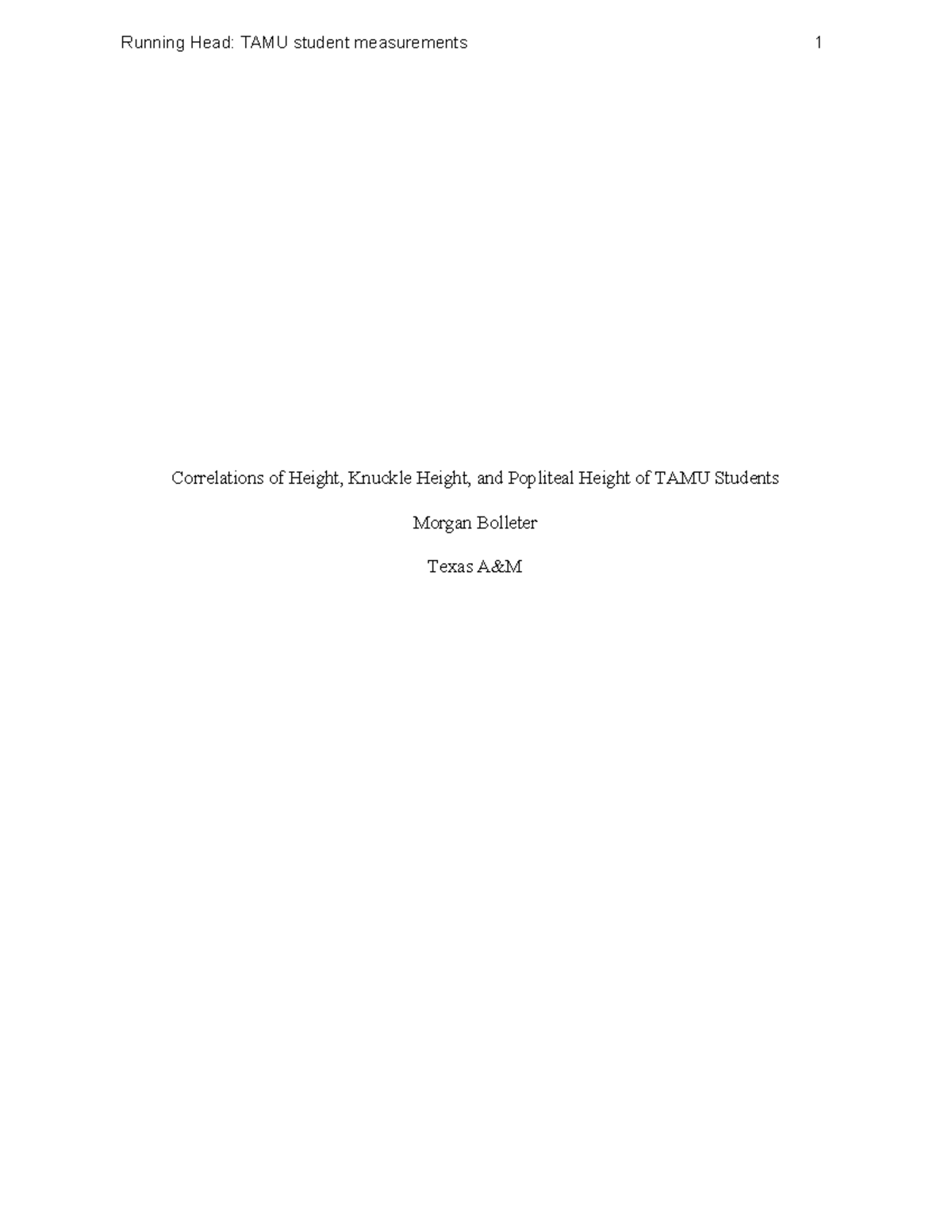 Correlational Study of Height, Knuckle & Popliteal Heights at TAMU ...