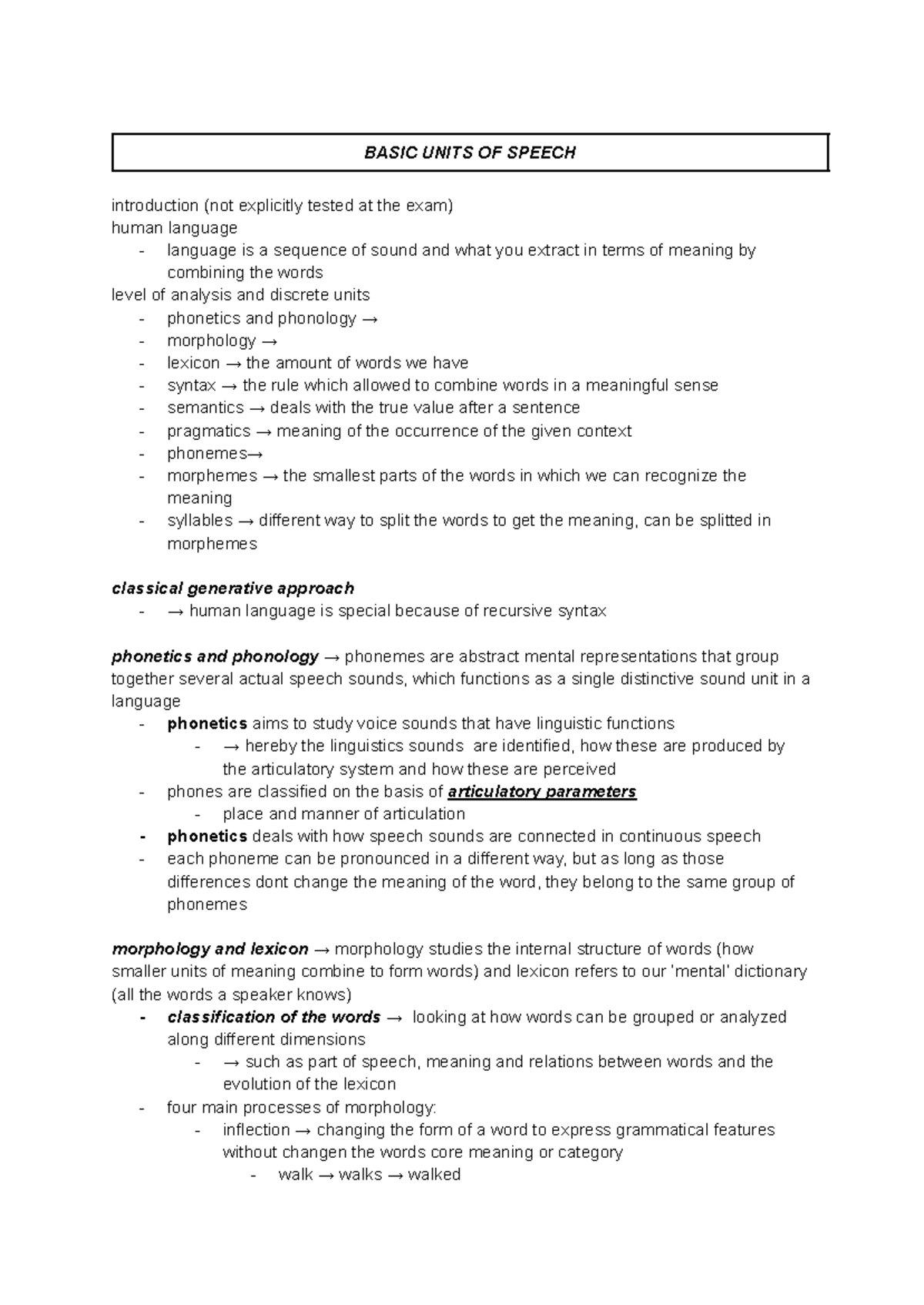 BASIC UNITS OF SPEECH: An Overview of Language Processing (PSY 101 ...