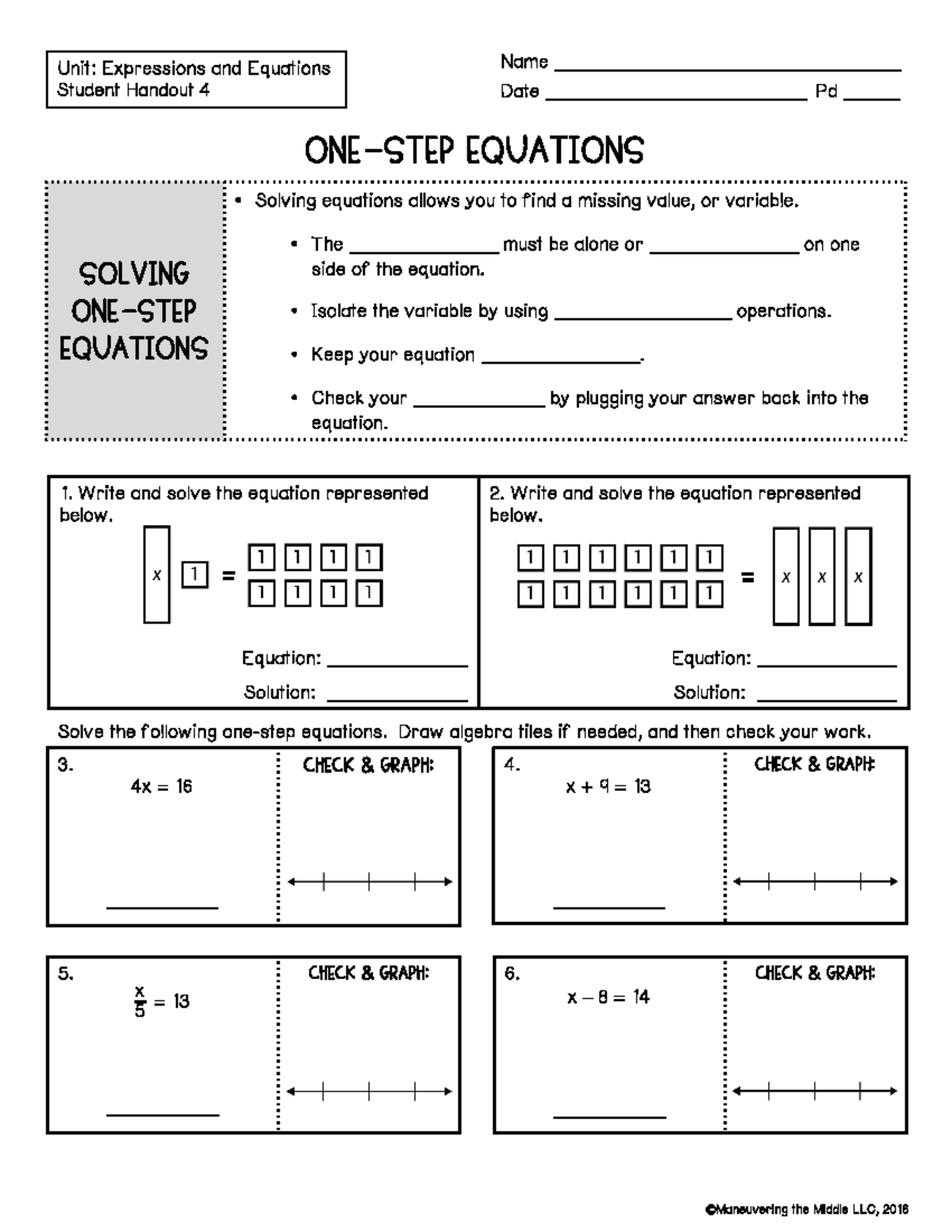 Unit 4: One-Step Equations Practice Handout - Studocu