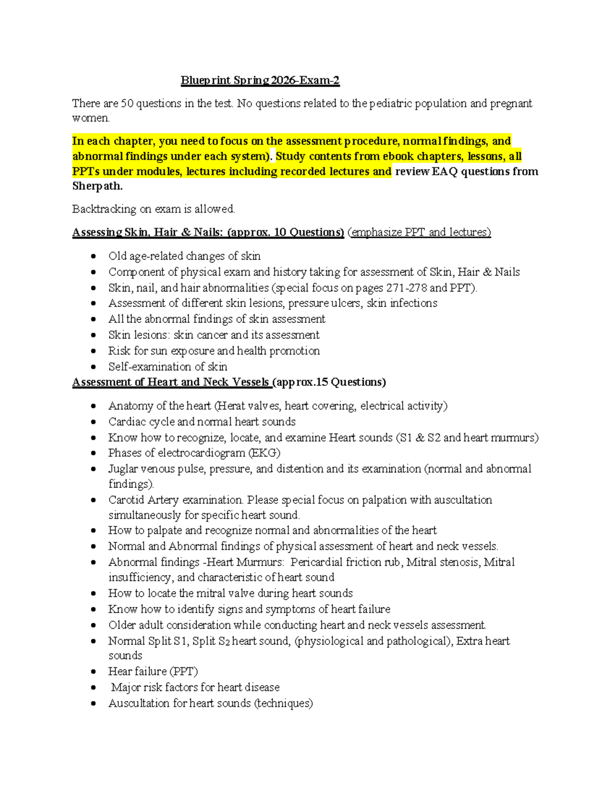 Exam-2 Blueprint for Spring 2026: Key Assessment Topics - Studocu