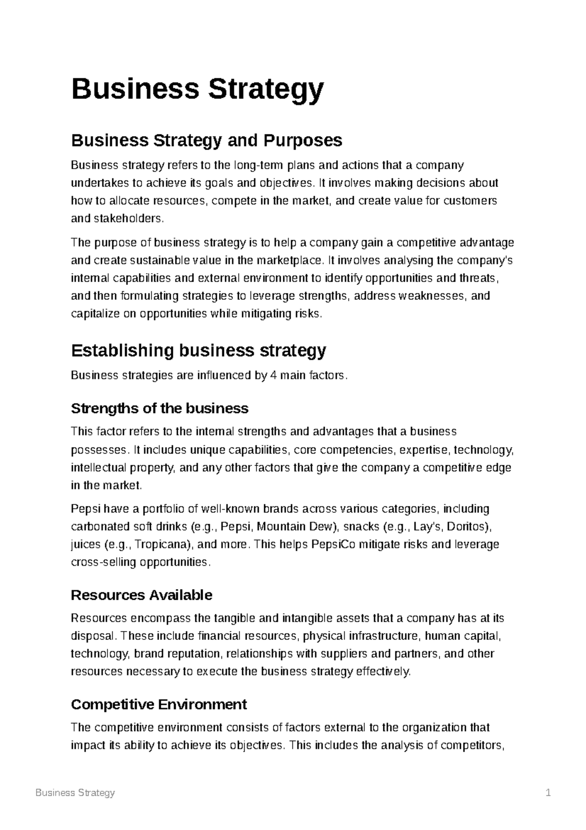 Business Strategy Overview and Analysis: Key Concepts and Tools - Studocu