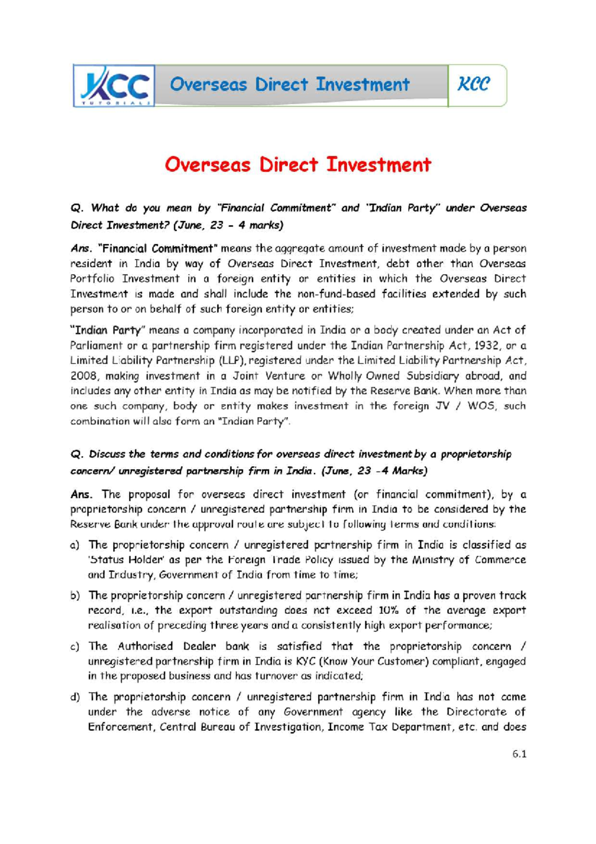 УКСС Overseas Direct Investment Kcc TUTORIALS: Key Concepts ...