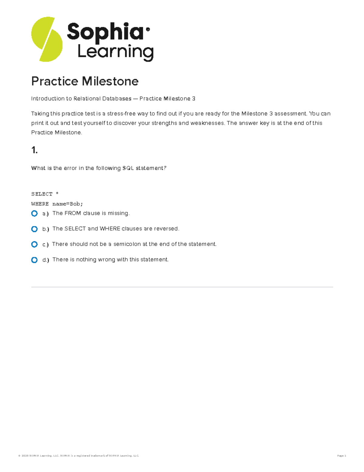 CS1011 Unit 3 Practice Milestone: Relational Databases Test & Key - Studocu