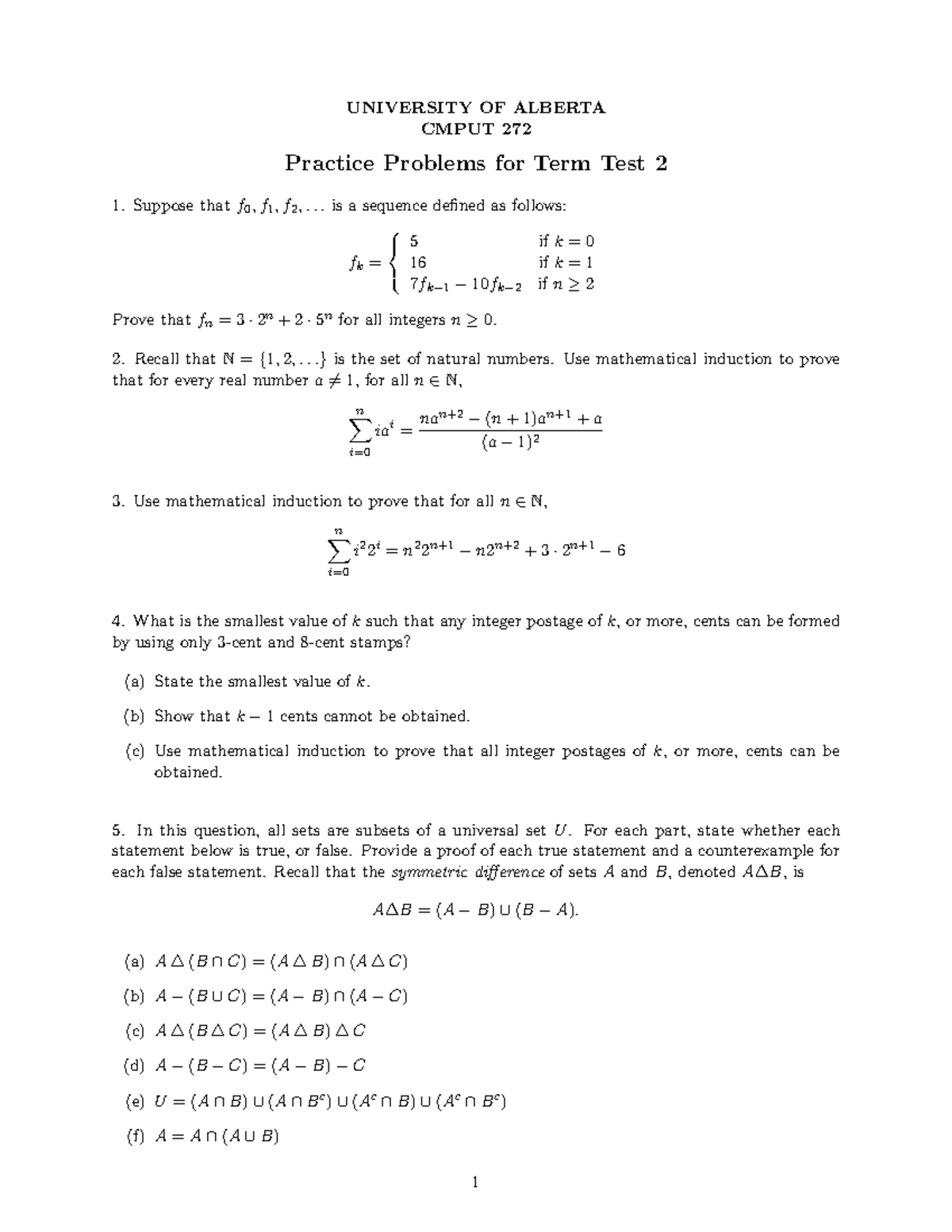 Test2-Sample - Practice Midterm 2 paper - UNIVERSITY OF ALBERTA CMPUT ...