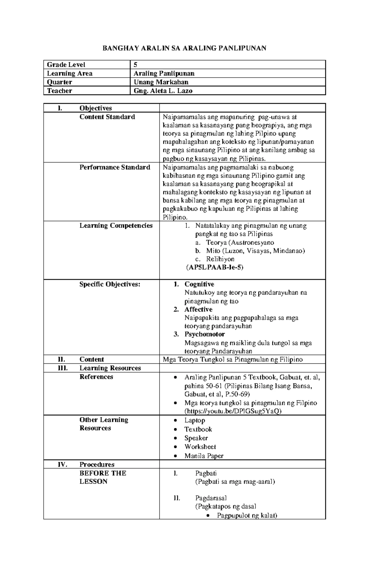 Filipino 2 - Detailed Lesson Plan on Diptonggo for Grade 2 - Studocu