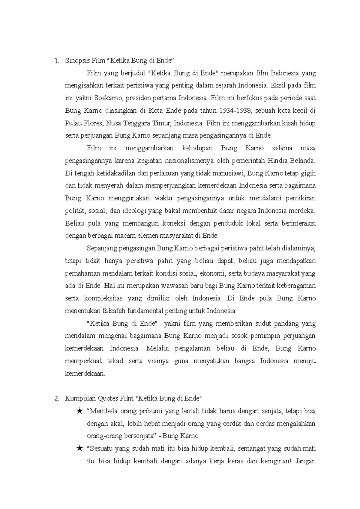 Sinopsis dan Kutipan dari Film "Ketika Bung di Ende" - Studocu