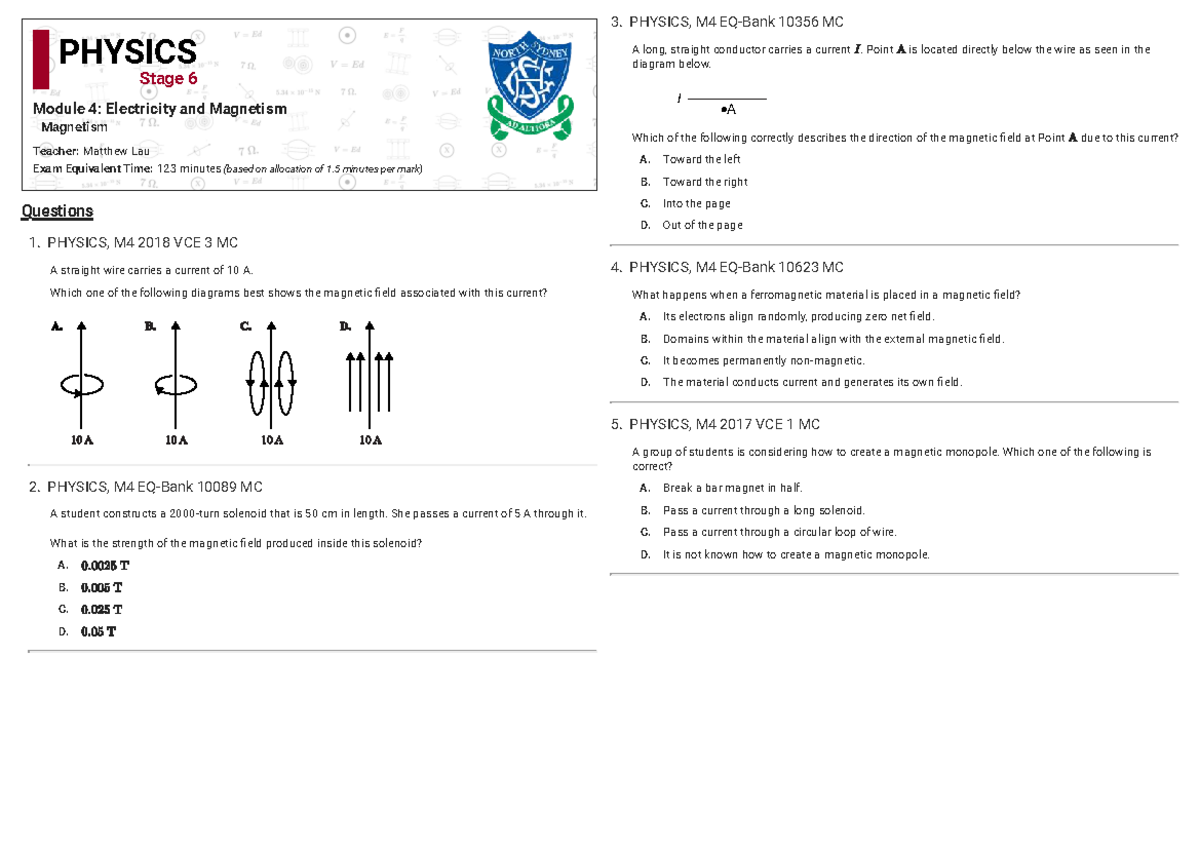 Module 4: Electricity and Magnetism - Magnetism Study Guide - Studocu