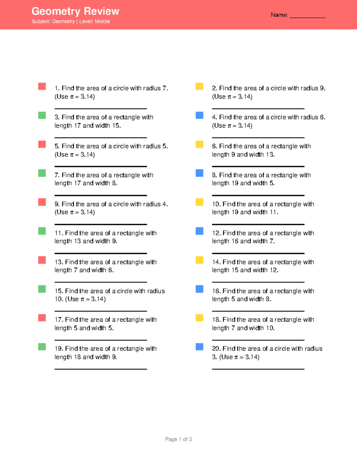 Geometry Review for Middle Level (Grade 10) - Studocu