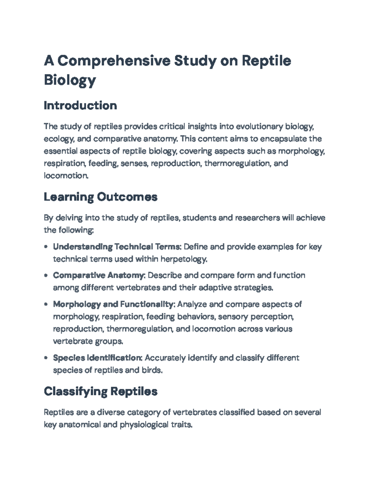 Comprehensive Overview of Reptile Biology: Concepts and Classifications ...