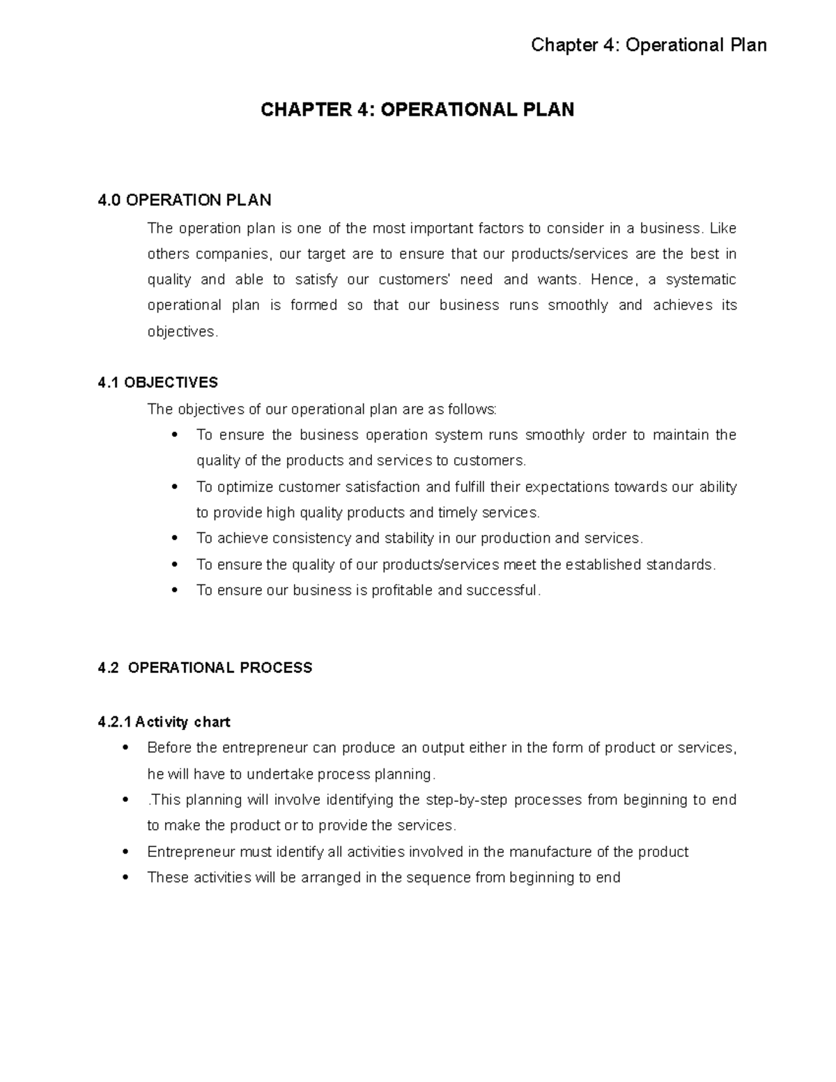 Chapter 4 Operation Plan - CHAPTER 4: OPERATIONAL PLAN 4 OPERATION PLAN ...
