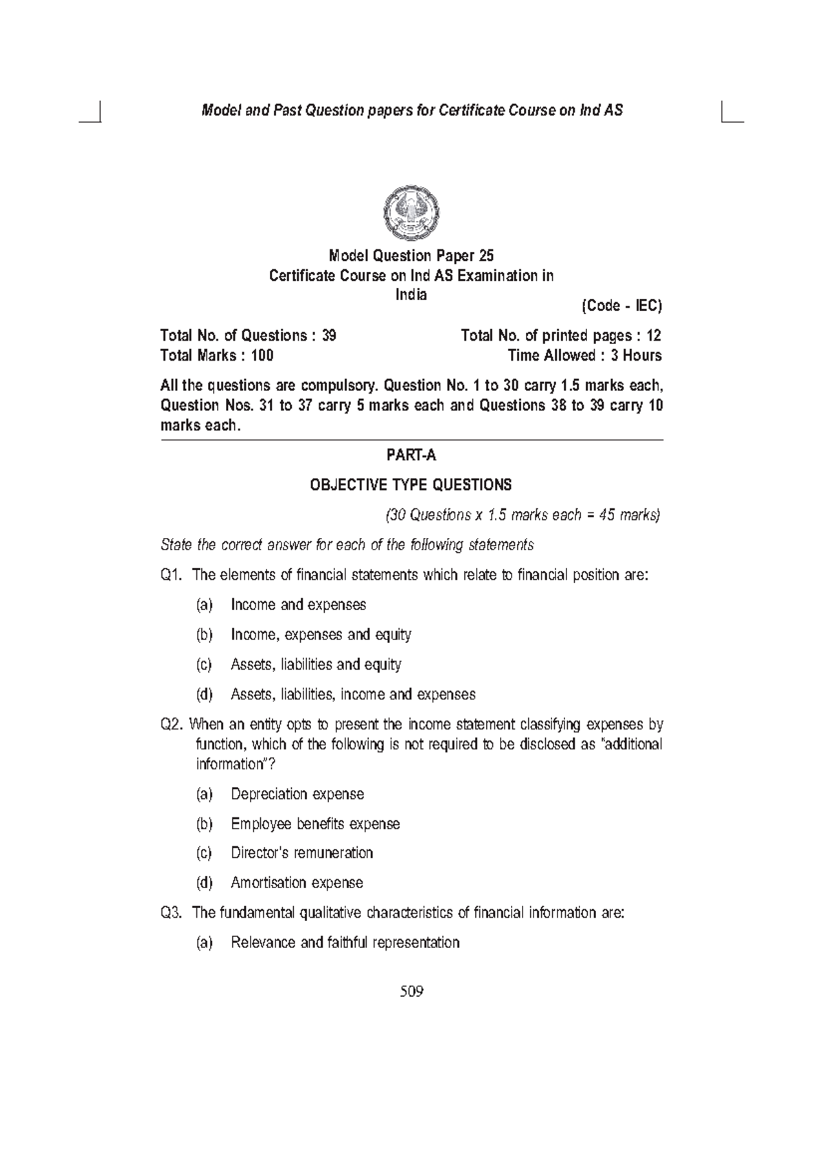Model MCQ Exam Paper for Certificate Course on IFRS (Code - IEC) - Studocu