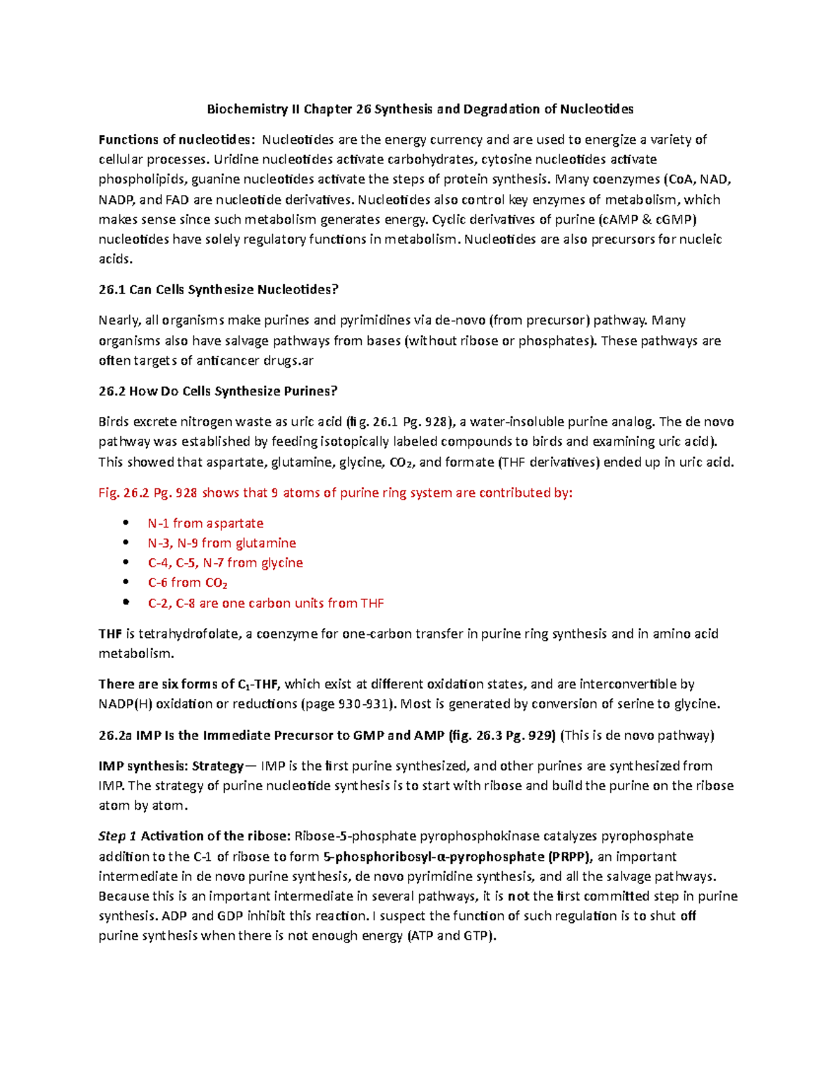Biochem II Chapter 26 Synthesis and Degradation of Nucleotides ...