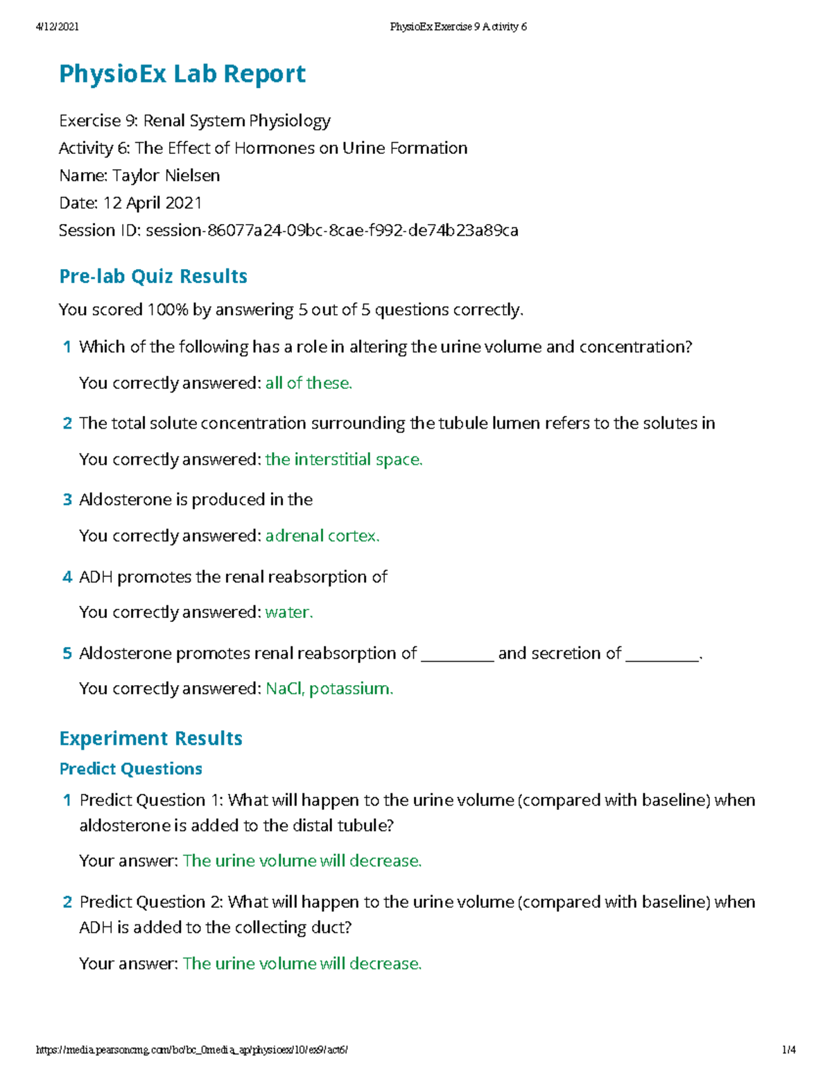 PhysioEx Exercise 9: Hormones Impact on Urine Formation Analysis - Studocu