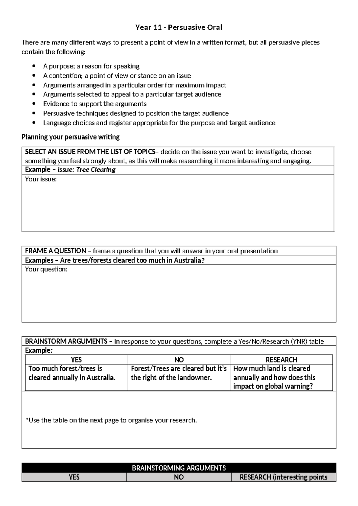 Year 11 Persuasive Oral Presentation Planning Guide (2) - Studocu